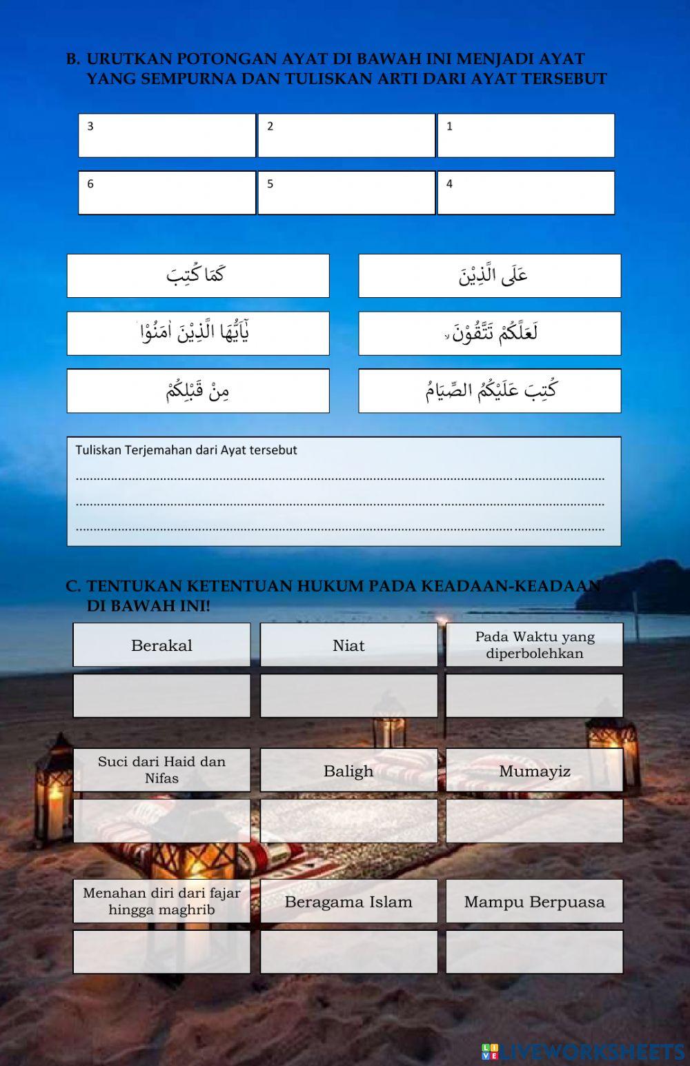Ibadah puasa membentuk takwa worksheet | Live Worksheets