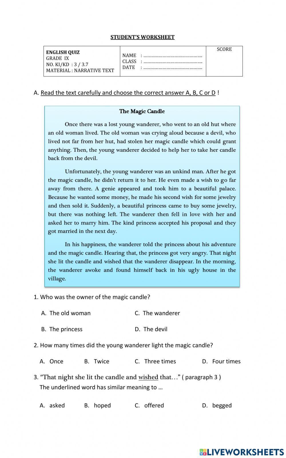 LKPD 9 Narrativ… | Free Interactive Worksheets | 2034827