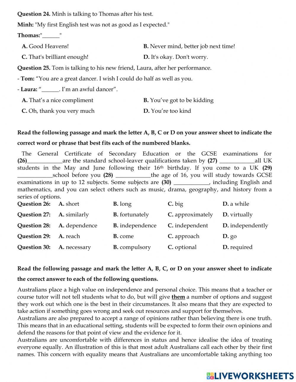 Test 227 chu nhat worksheet | Live Worksheets