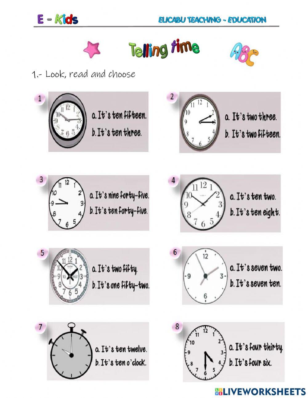 Telling Time Online Exercise For Second Grade Live Worksheets