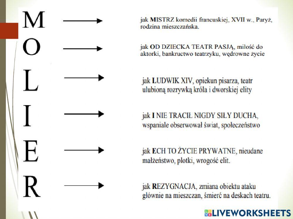 Molier worksheet | Live Worksheets