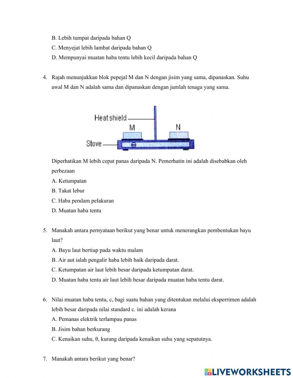 Muatan haba tentu exercise | Live Worksheets
