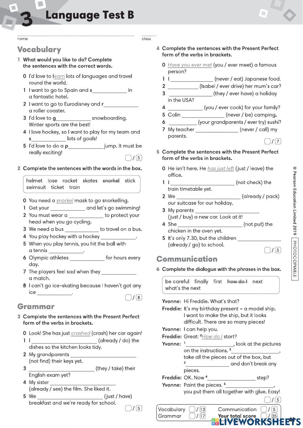 Go Getter 4 Revision Test 3 Worksheet Live Worksheets