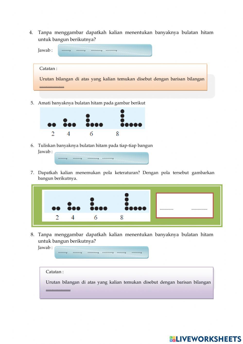 Pola bilangan interactive activity for viii | Live Worksheets