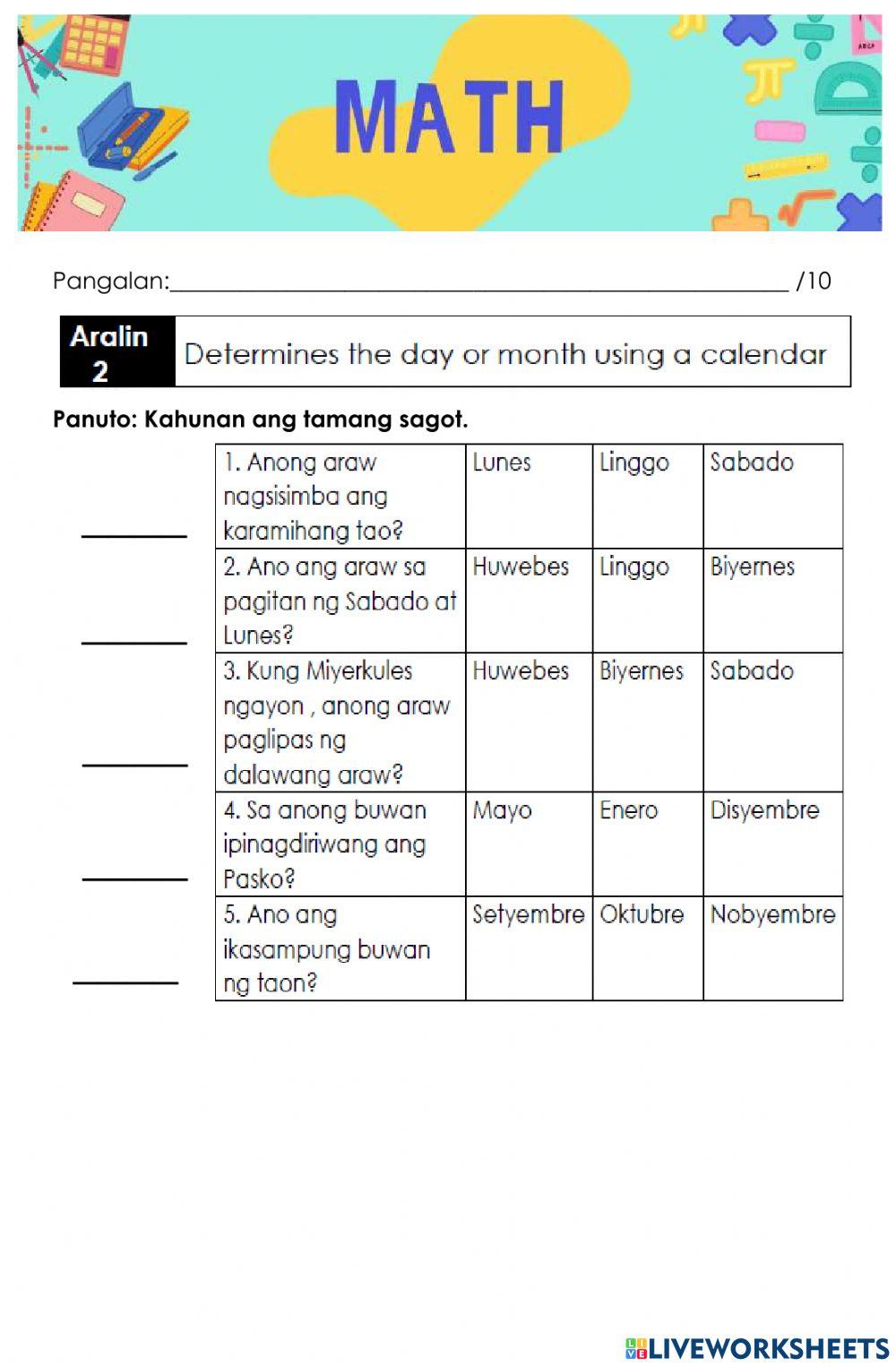 Mathematics Q4 Week 2 worksheet | Live Worksheets