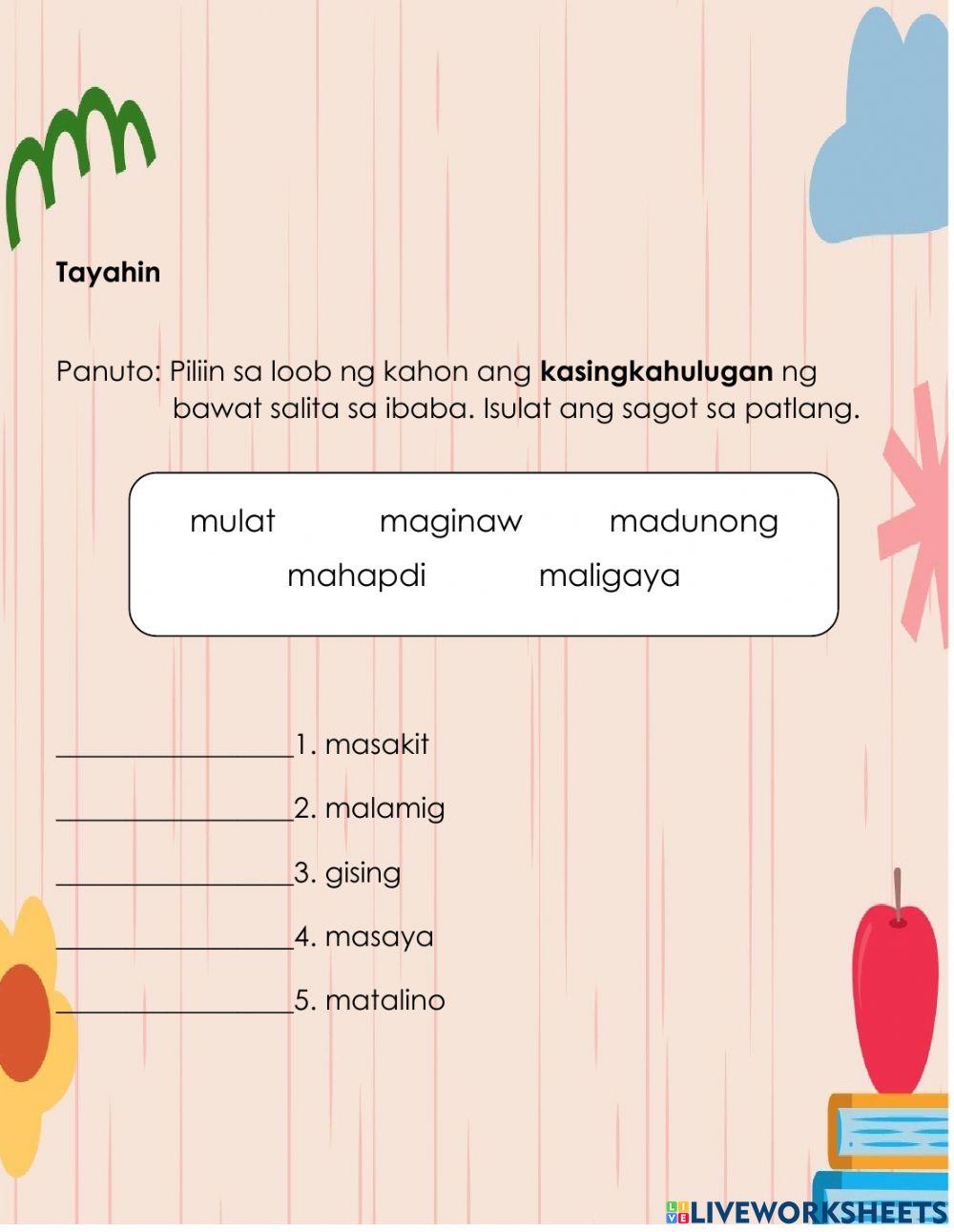 Magkasingkahulugan At Magkasalungat Worksheet Live Wo