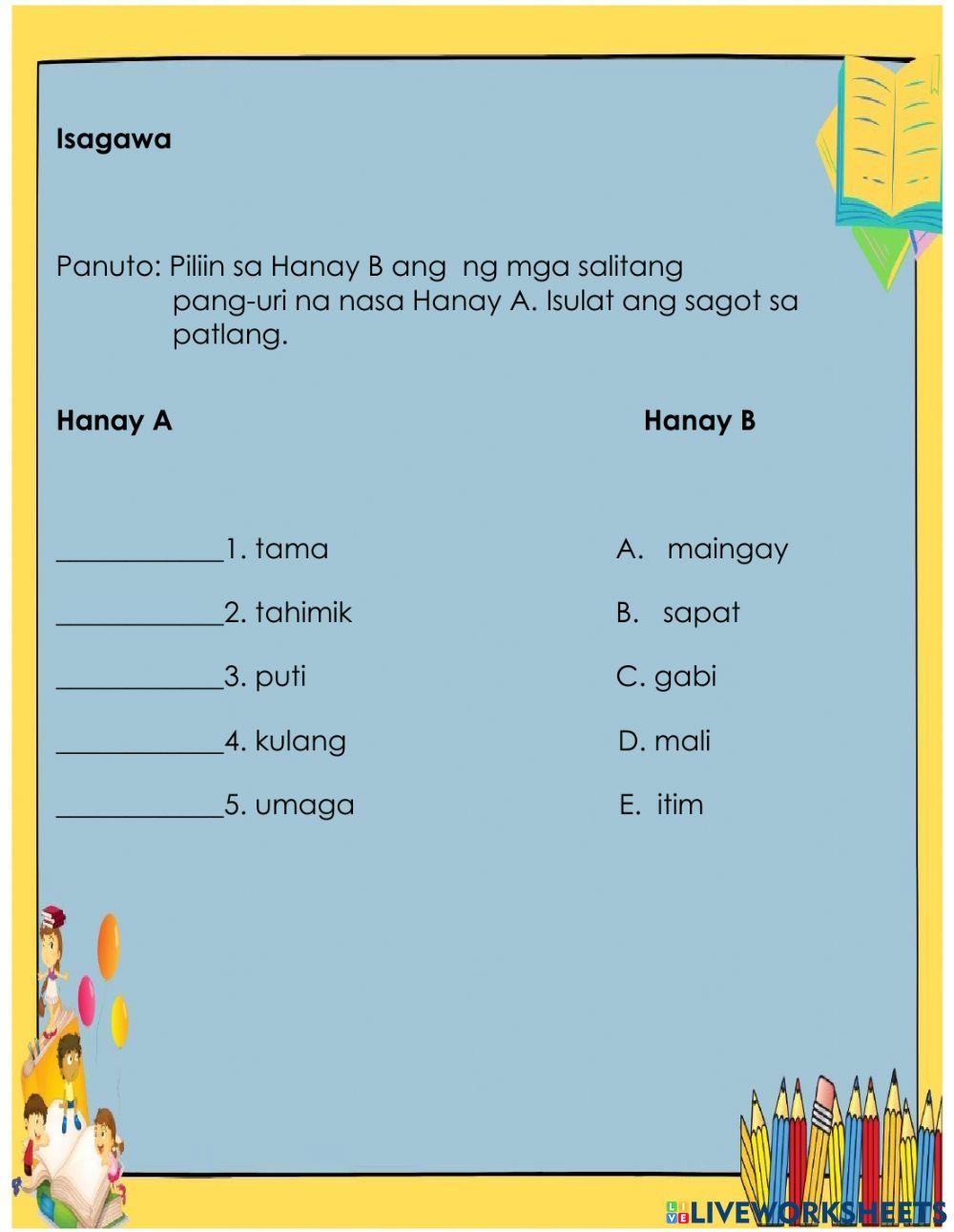 Magkasingkahulugan At Magkasalungat Worksheet Grade 4
