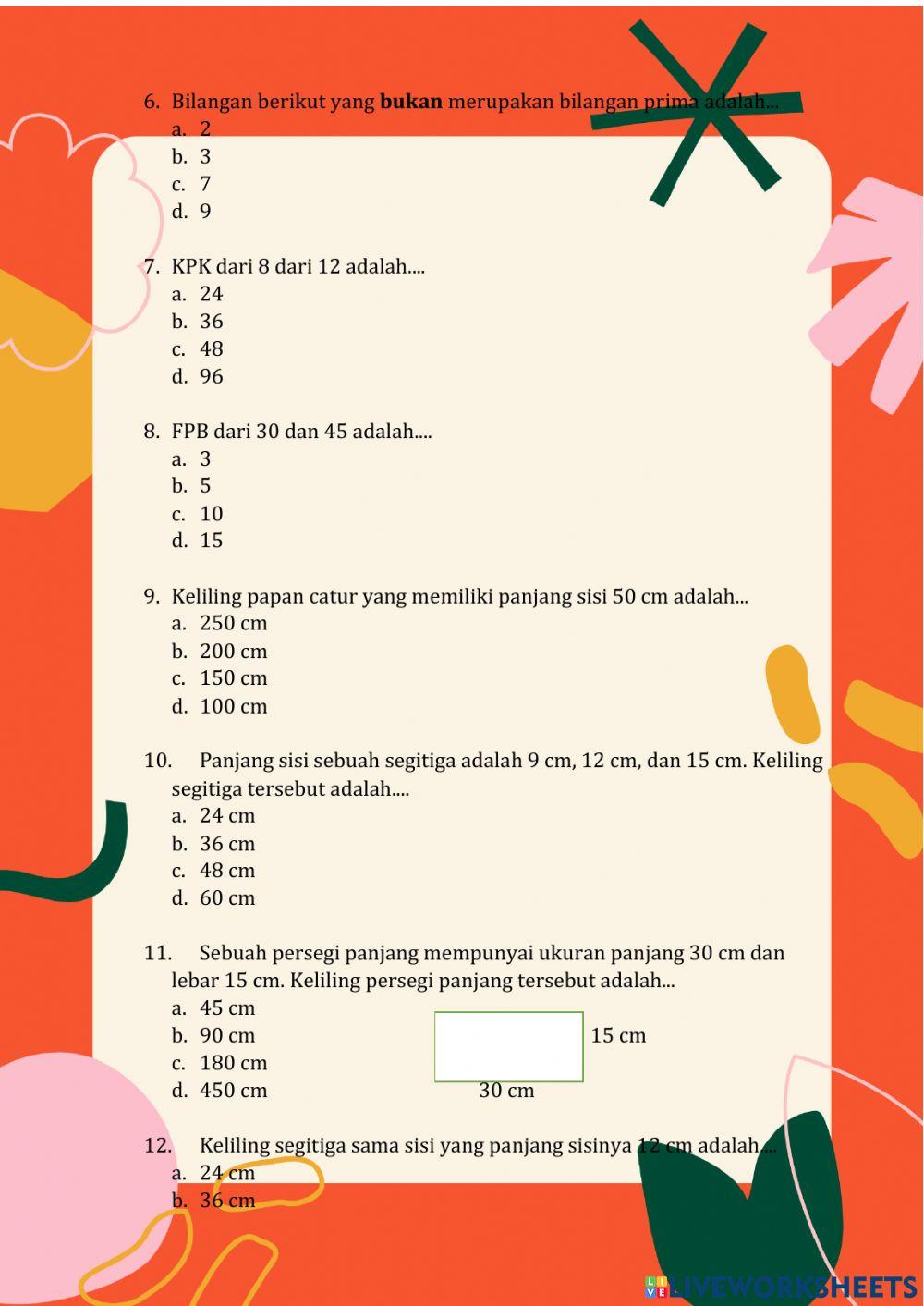 PAT Mtk kelas 4 worksheet | Live Worksheets