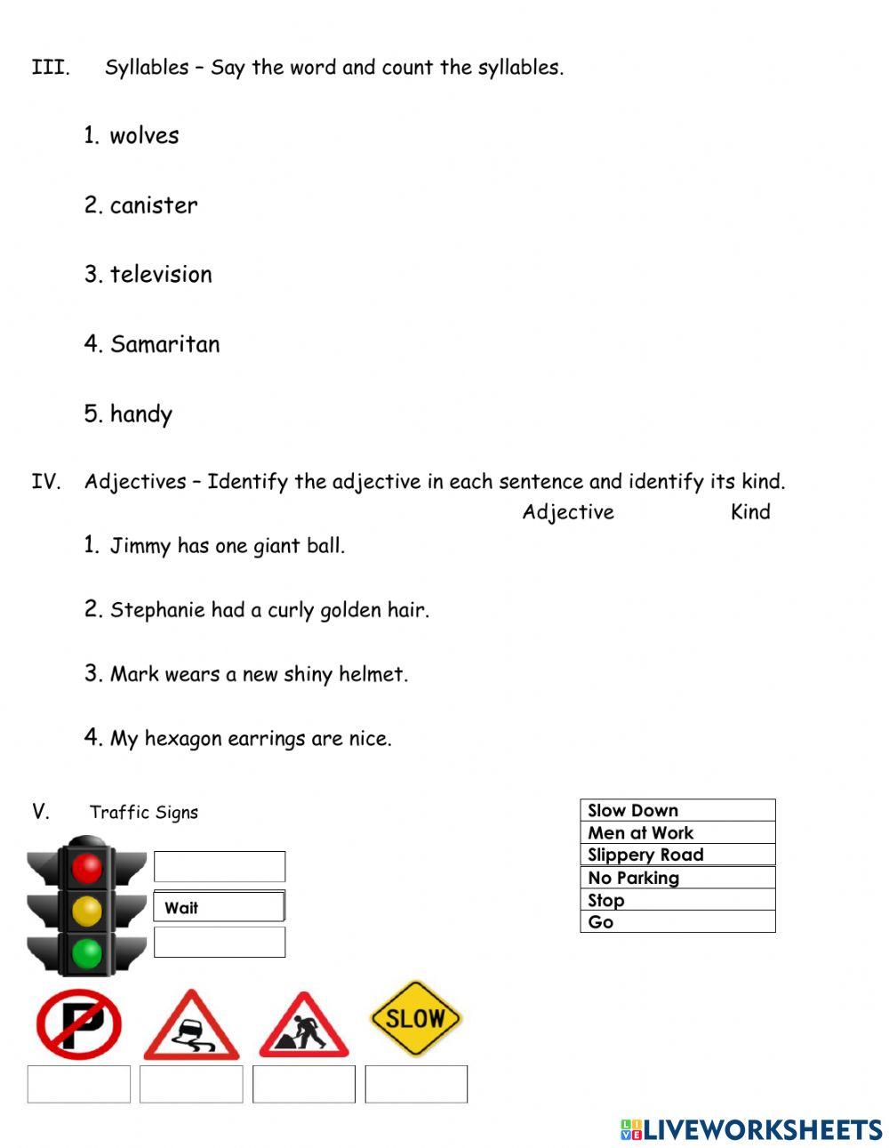 Grade 1 - 4th Q… | Free Interactive Worksheets | 2036055