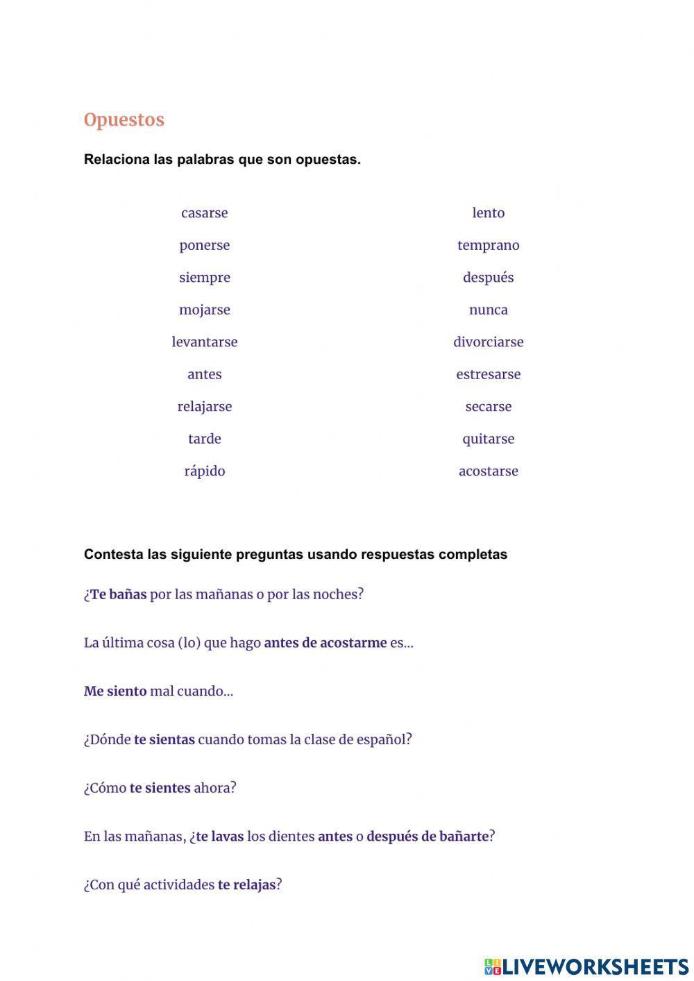 La rutina | LiveWorksheets | 2036351