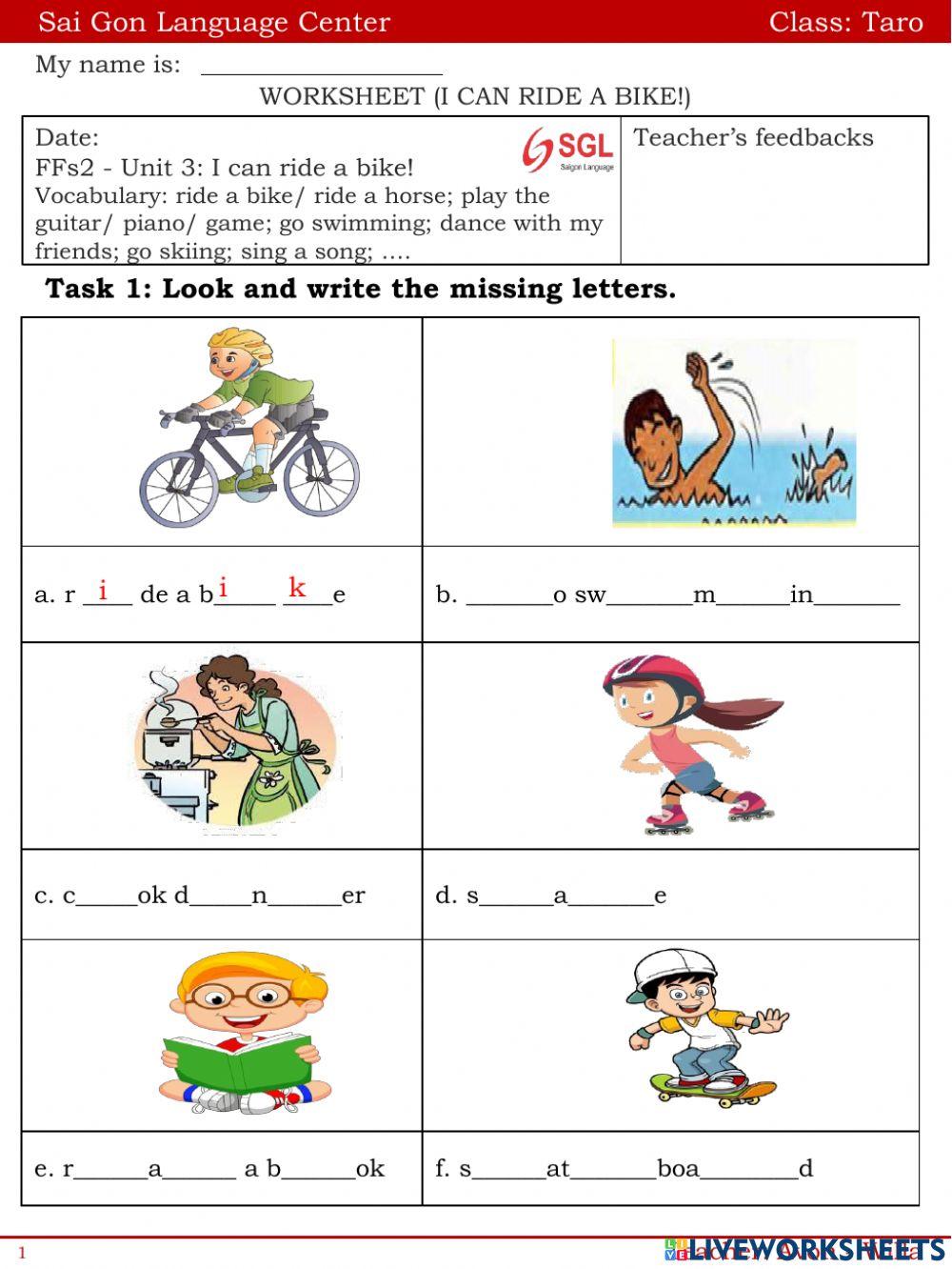 I can ride a bike! exercise | Live Worksheets