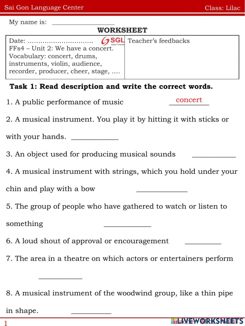 We have a concert 2036789 | Willa10 | Live Worksheets