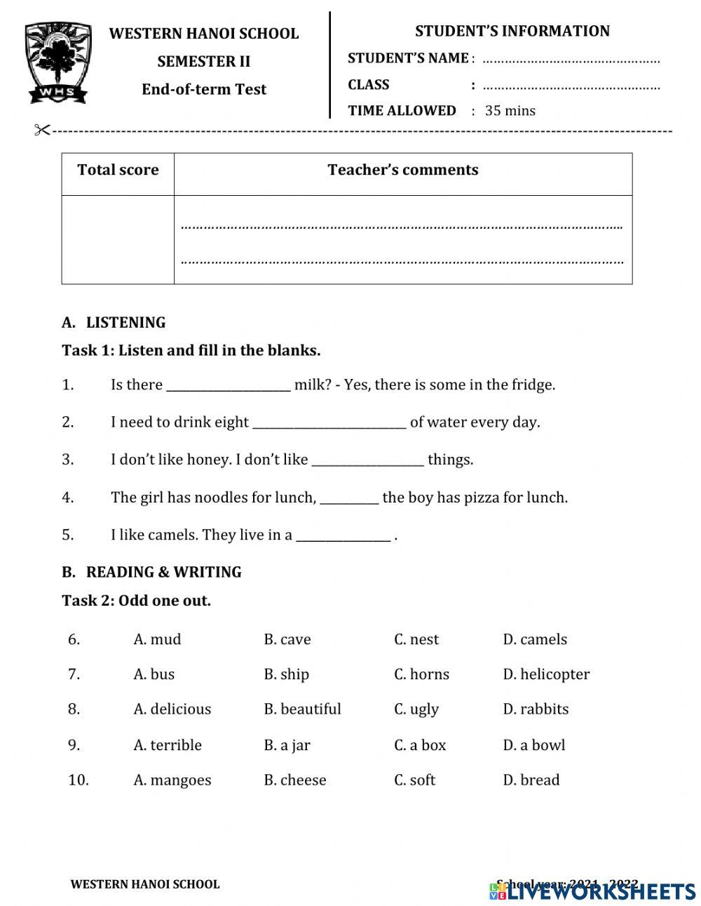 3C- End term test worksheet | Live Worksheets
