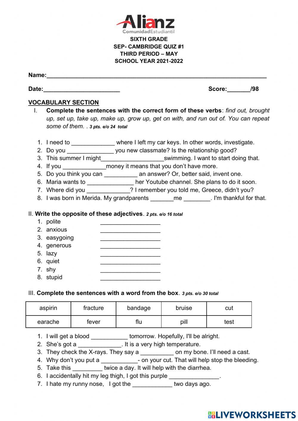 CAMBRIDGE TEST MAY online exercise for | Live Worksheets