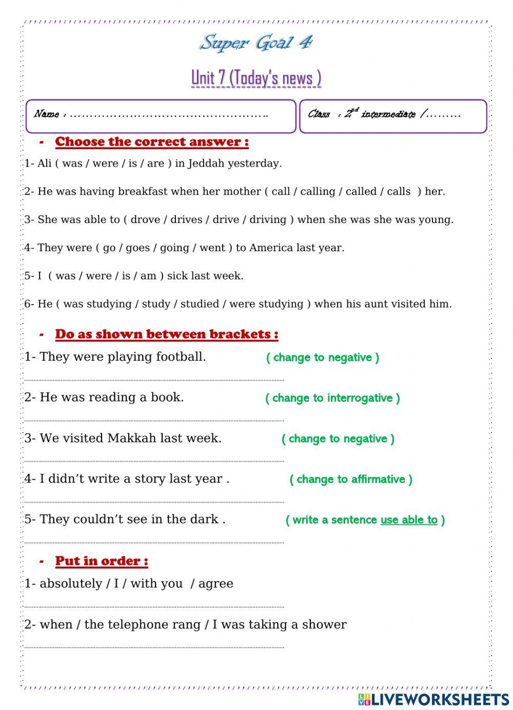 Unit 7 Online Exercise For 2nd | Live Worksheets