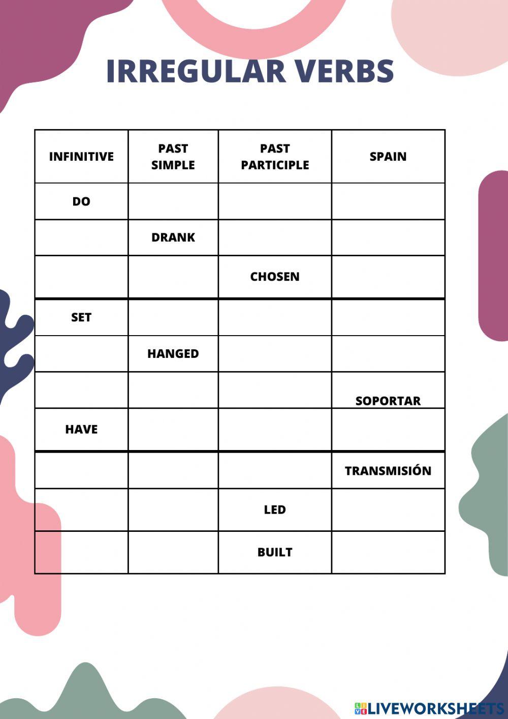 Irregular verbs online exercise for Todos los niveles | Live Worksheets