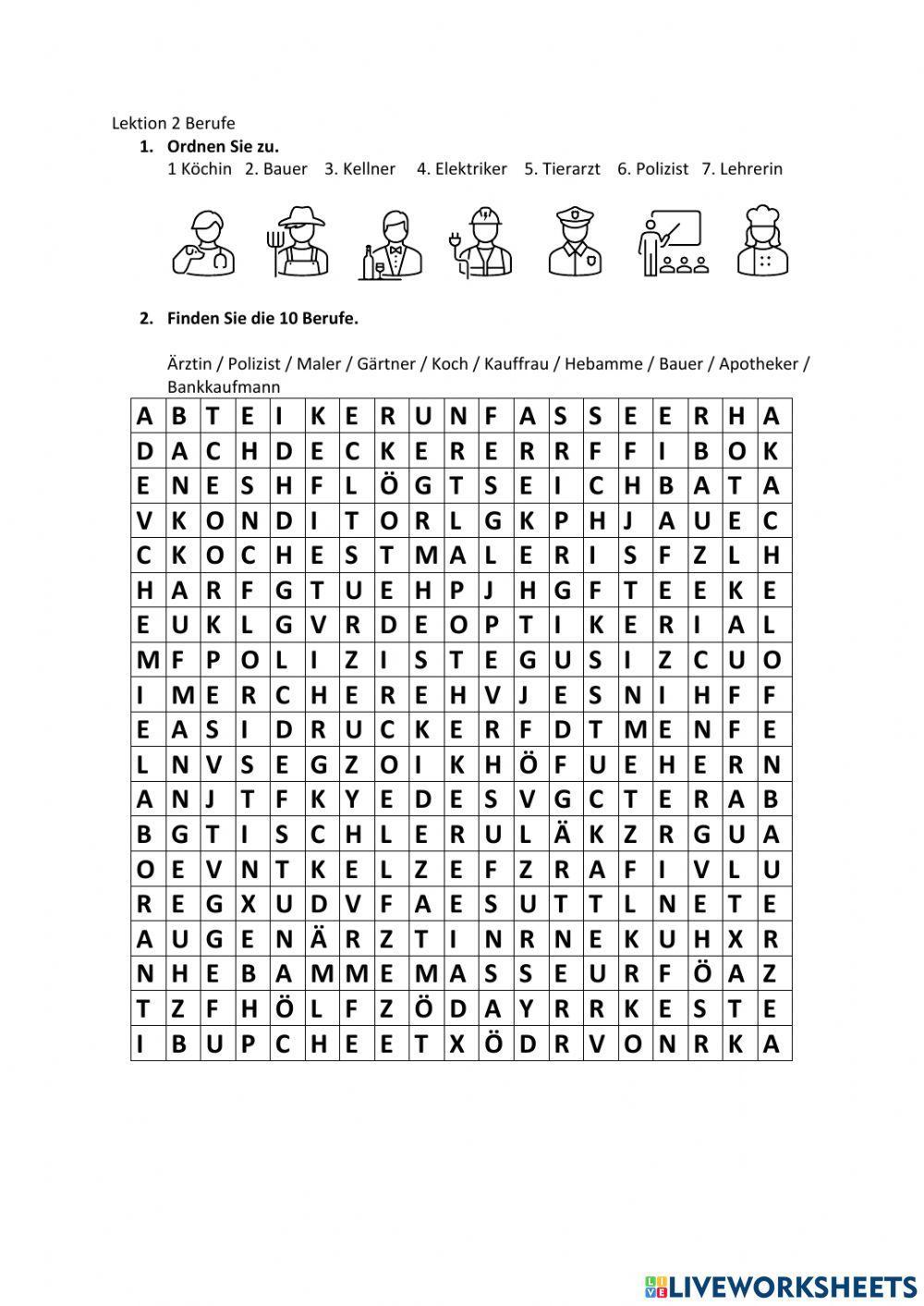 Berufe II | Free Interactive Worksheets | 2037484