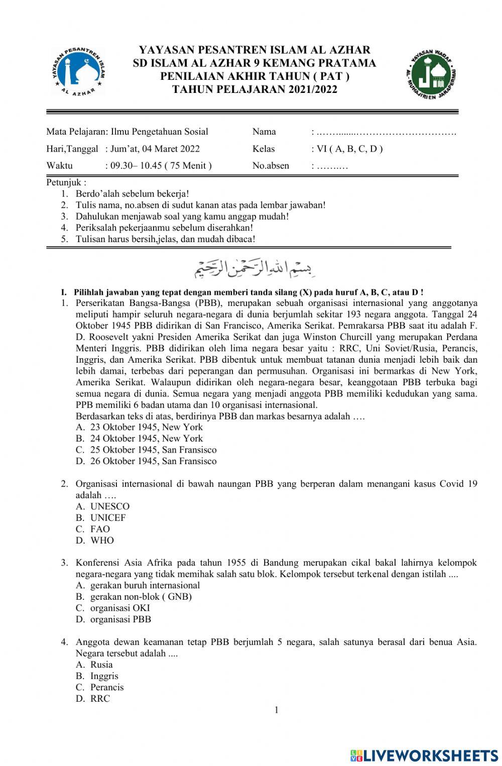 Ips online exercise for 6 | Live Worksheets