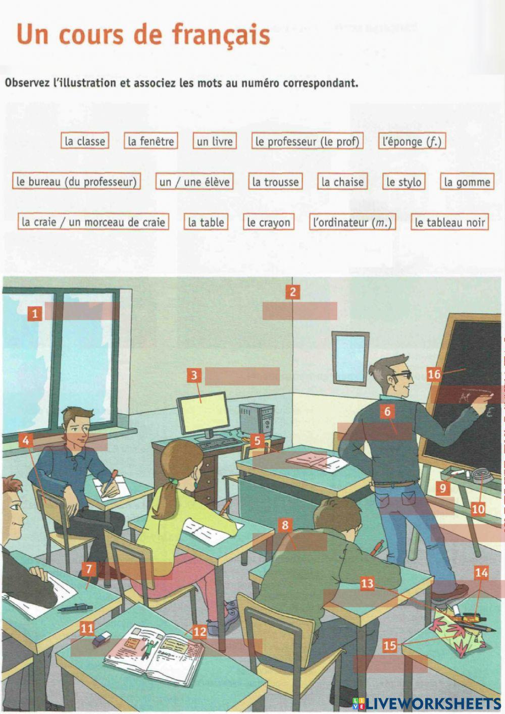 Un cours de français worksheet | Live Worksheets