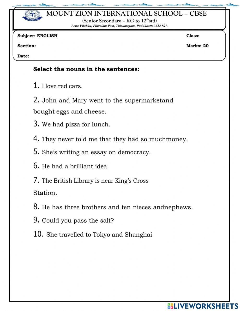 Nouns online exercise for 4 | Live Worksheets
