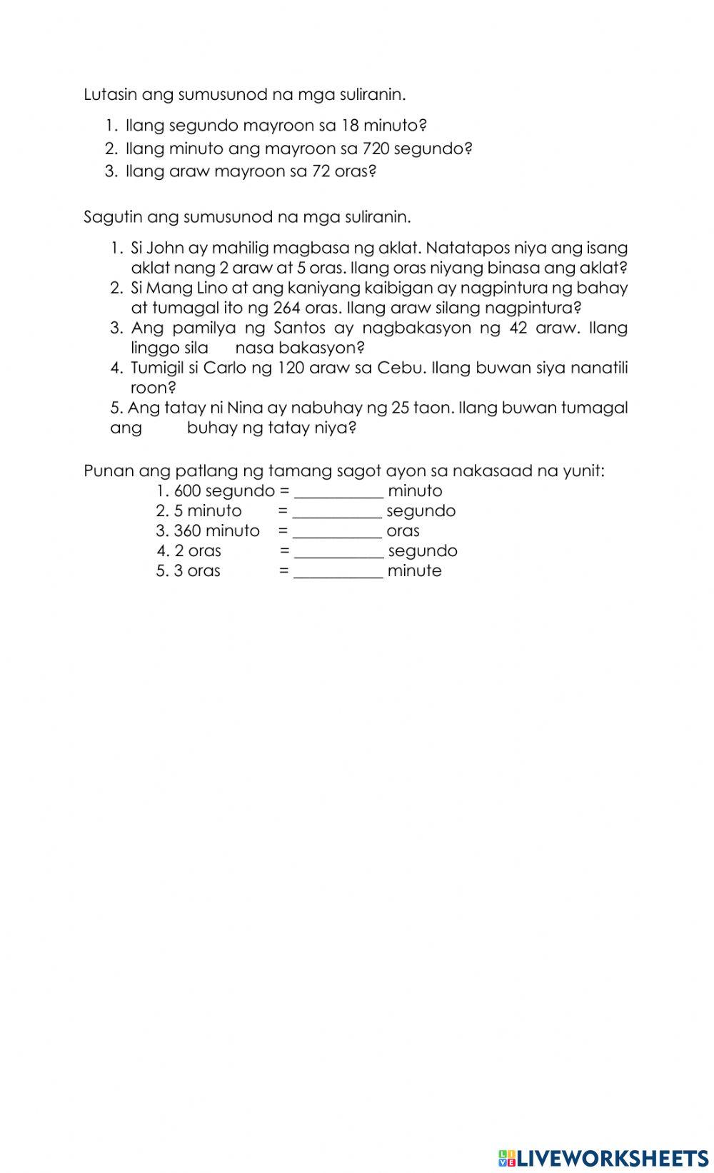 Math 4th quarter week 1 worksheet | Live Worksheets