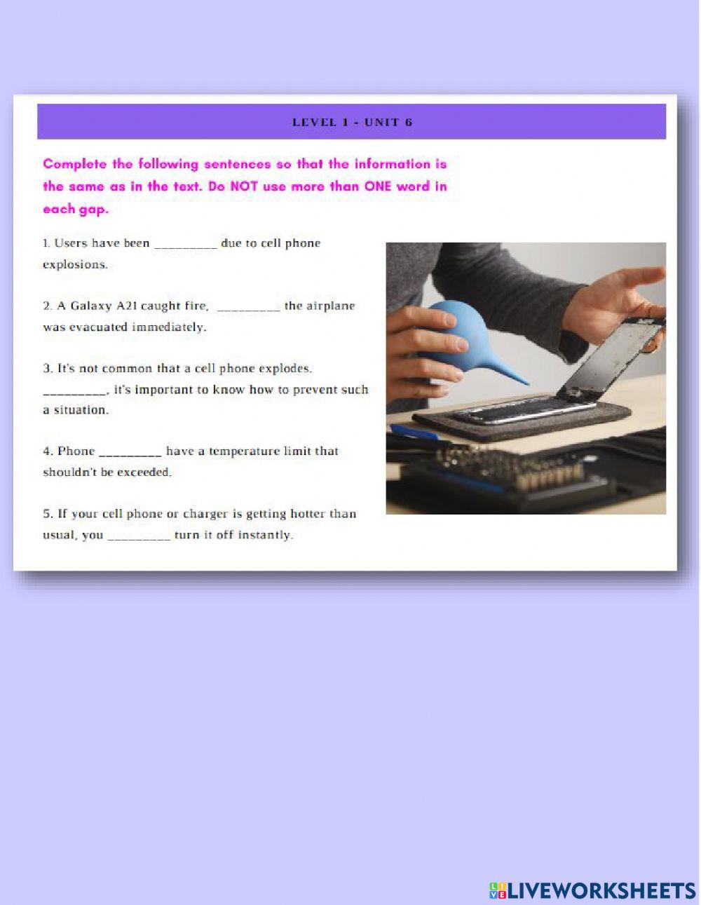 Cellphones 2 worksheet | Live Worksheets