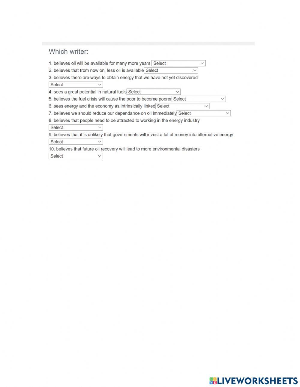 Cambridge Reading Part 8 worksheet | Live Worksheets