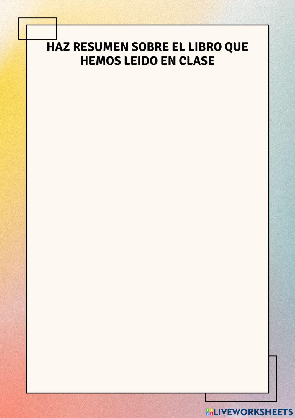 Resumen del libro worksheet | Live Worksheets