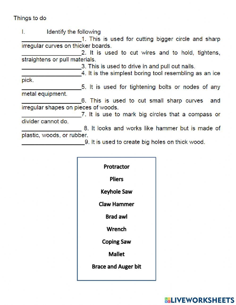 Handicraft tools online exercise for | Live Worksheets