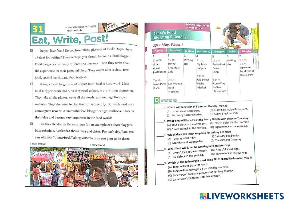 Eat, write, post | Free Interactive Worksheets | 2039638