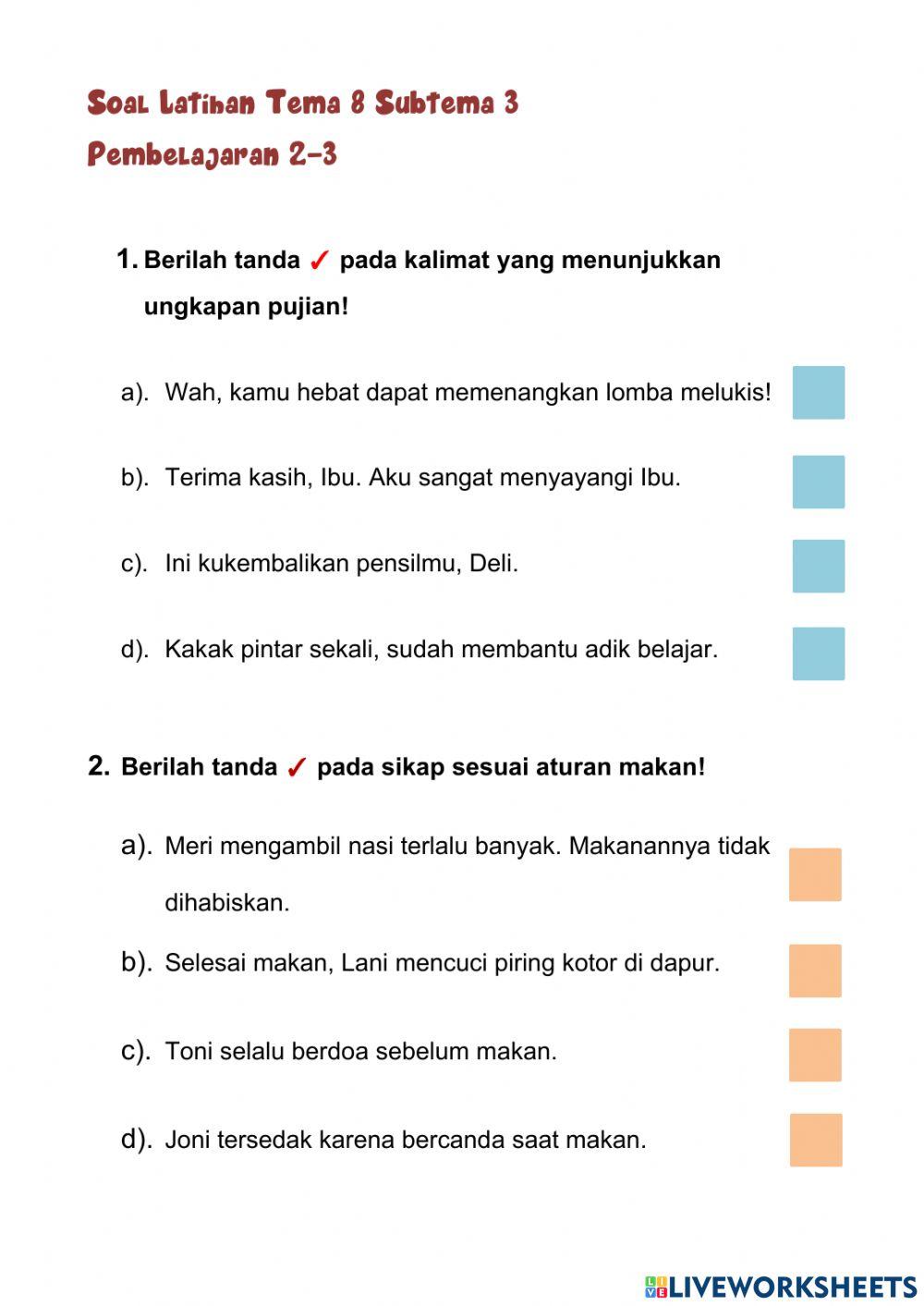 Soal online exercise for 1 | Live Worksheets