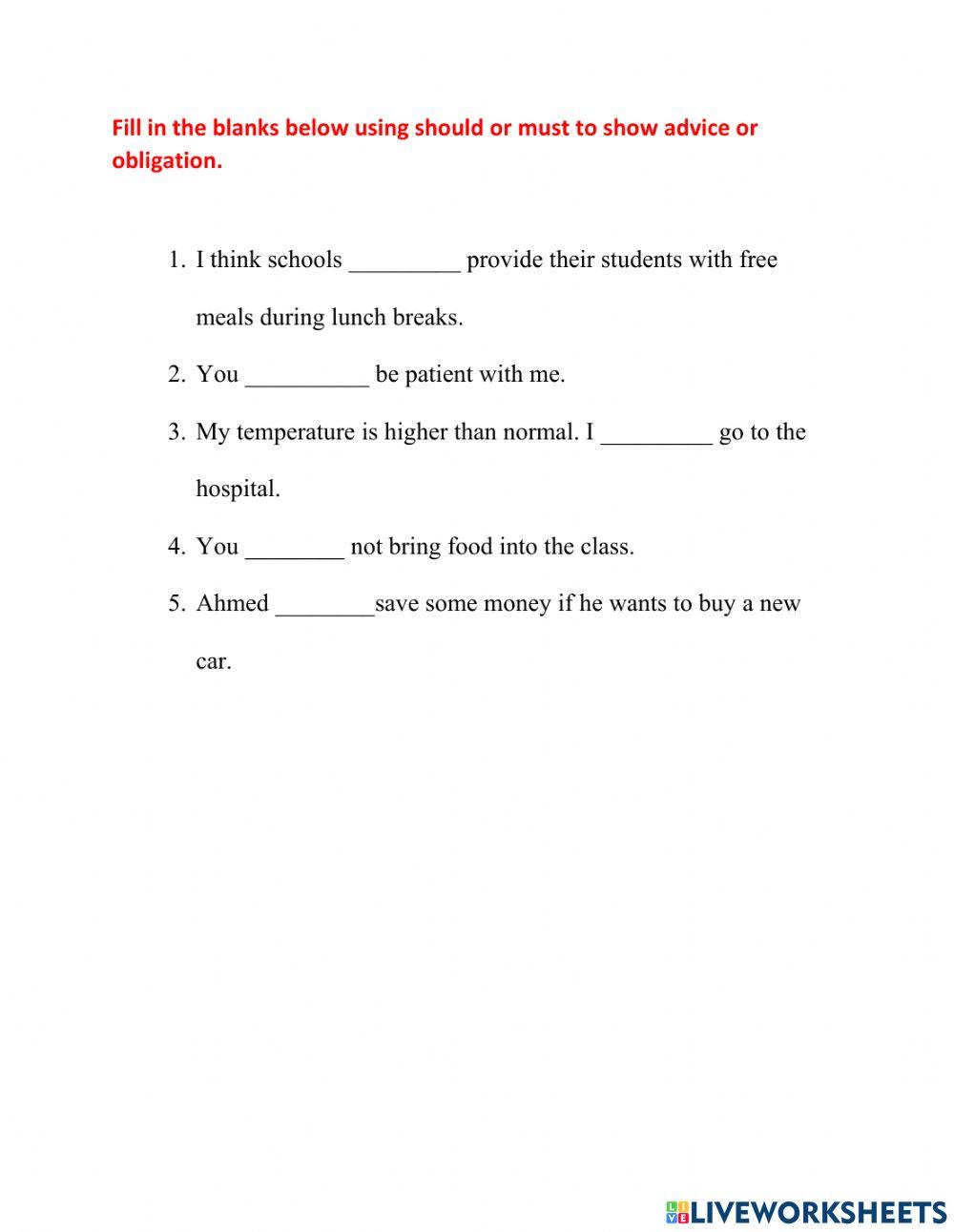 Advice and Obligation online exercise for | Live Worksheets