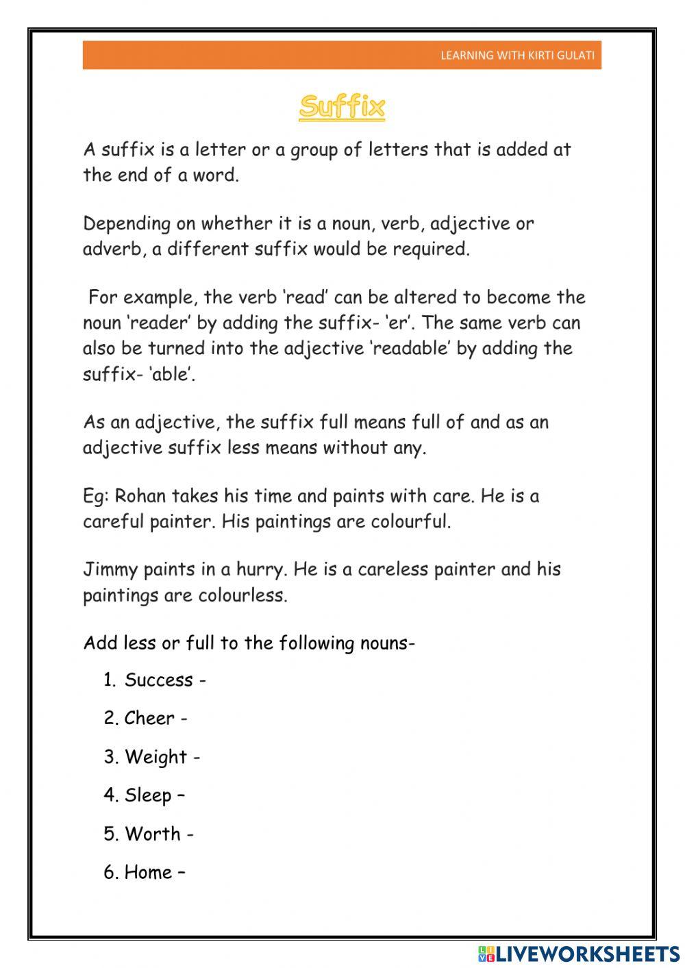 2040315 | Suffix | KIRTI GULATI | LiveWorksheets