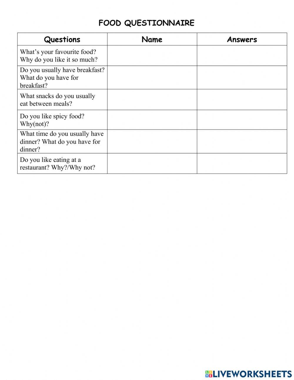 food quest j4 online exercise for | Live Worksheets