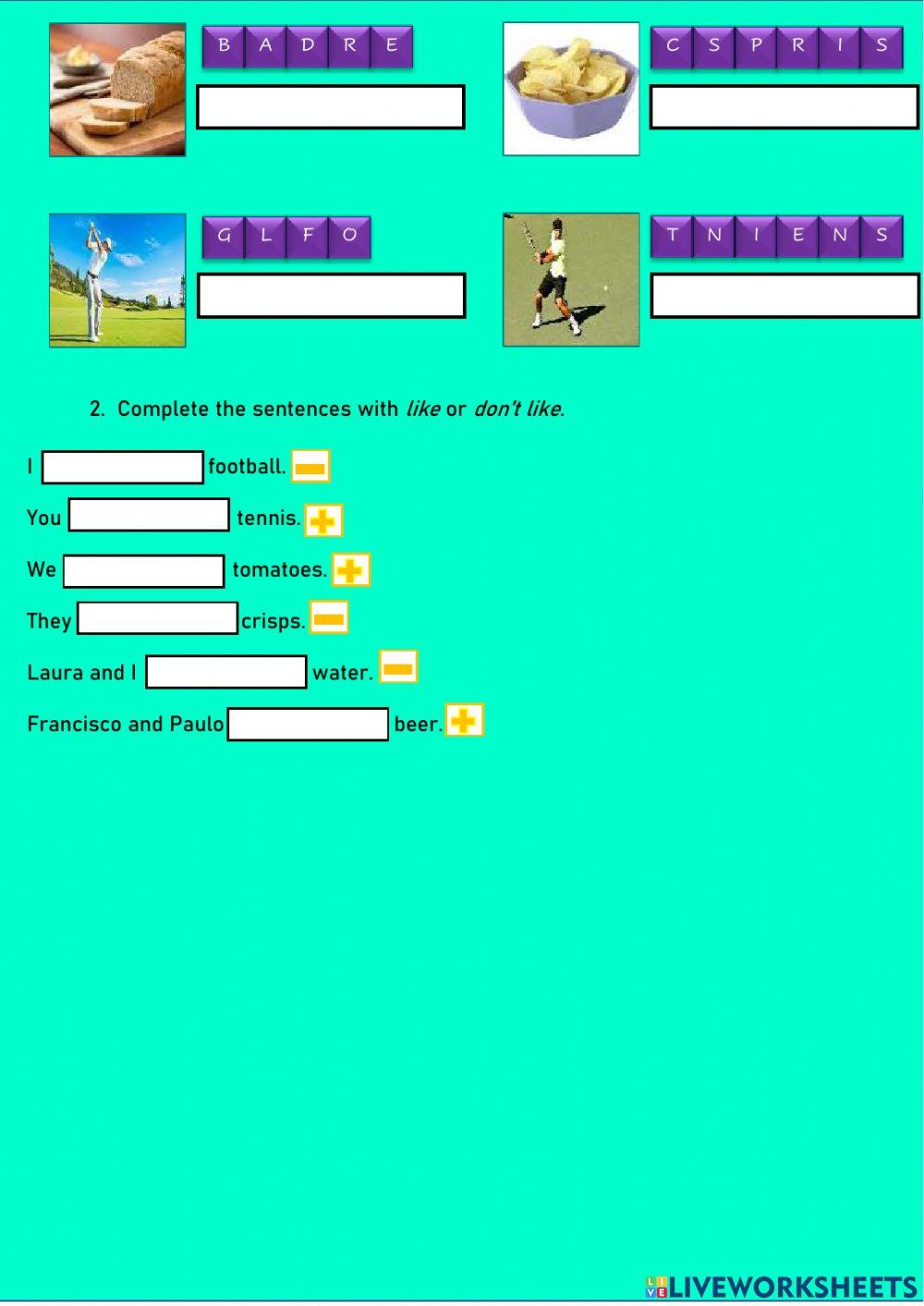 Likes and dislikes online exercise for Year 3 | Live Worksheets