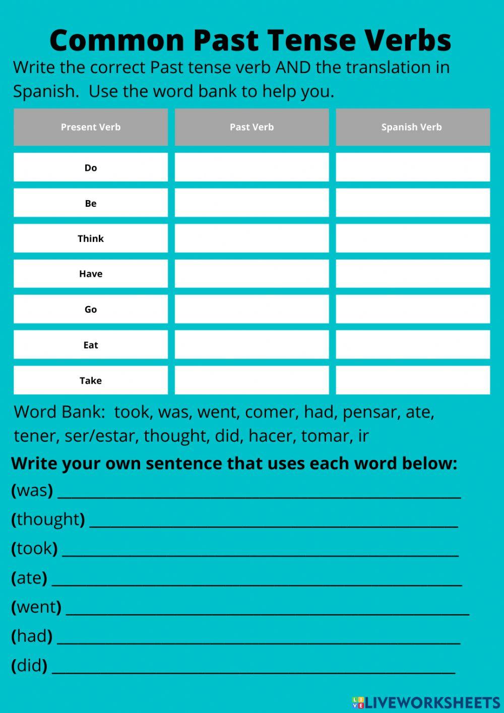 Common Irregular Verbs | Joshua Bell | Live Worksheets