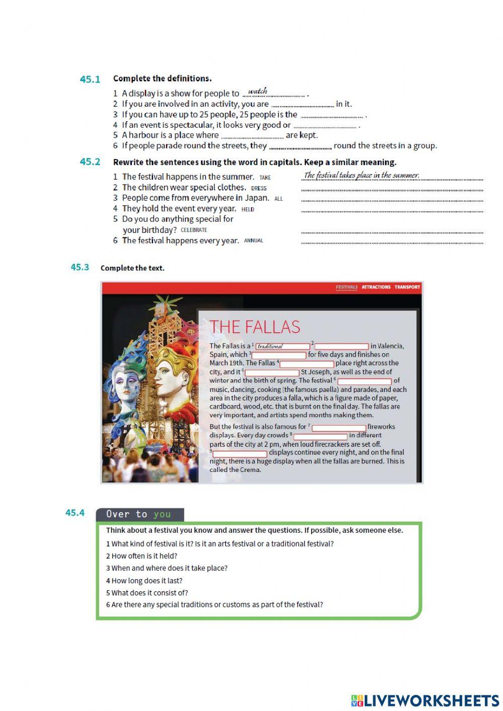 Special events worksheet | Live Worksheets