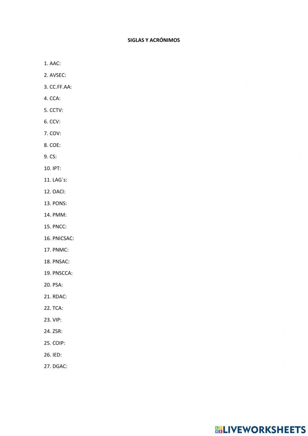 ACRONIMOS online exercise for | Live Worksheets