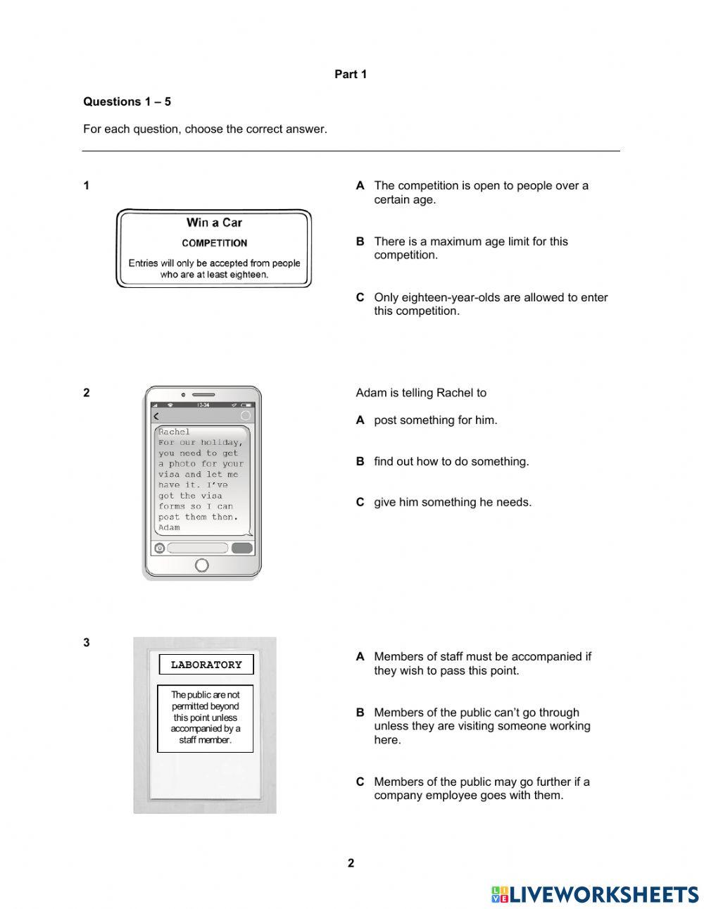 Cambridge PET | Free Interactive Worksheets | 6875401