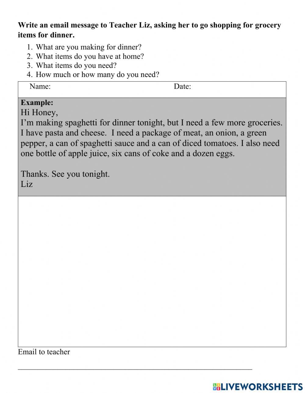 Shopping Writing | Free Interactive Worksheets | 2041320