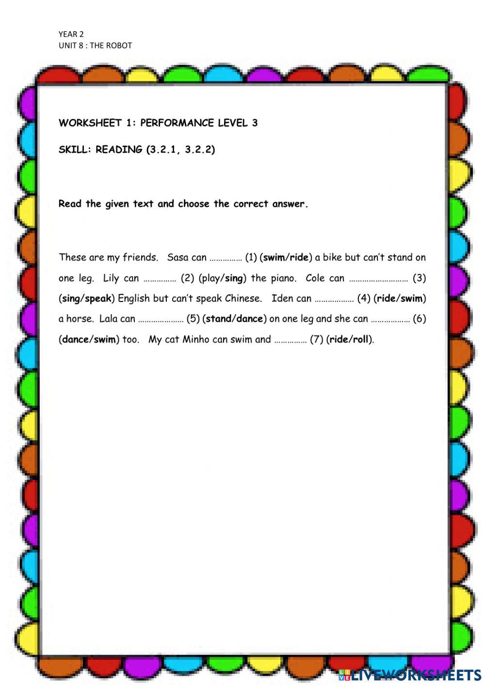 YEAR 2 : UNIT 8 (THE ROBOT) online exercise for | Live Worksheets