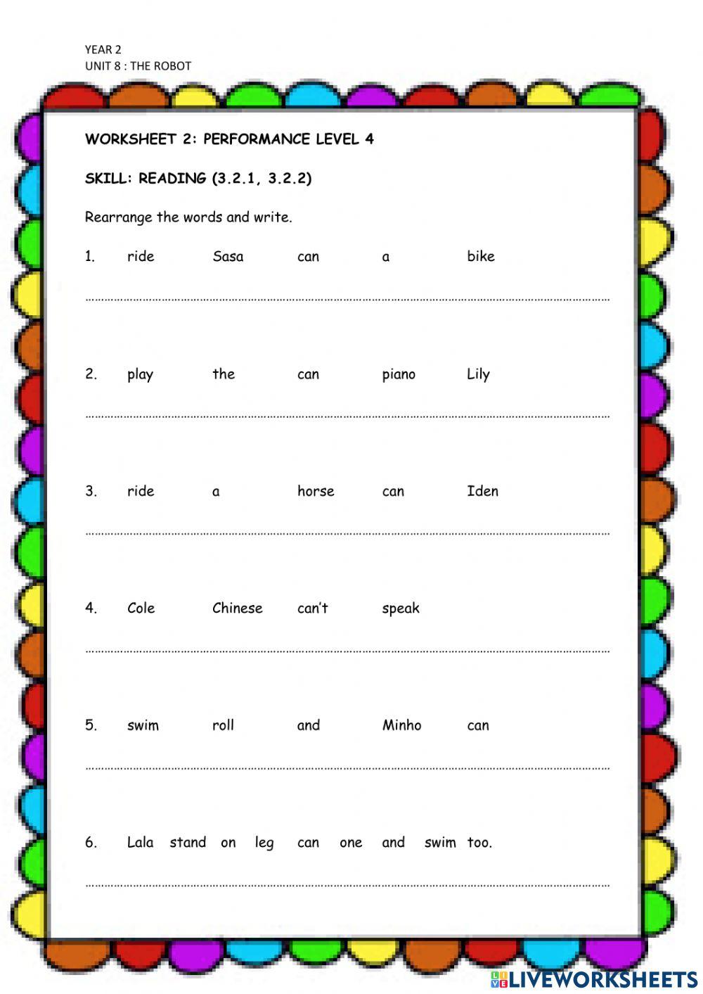 YEAR 2 : UNIT 8 (THE ROBOT) online exercise for | Live Worksheets