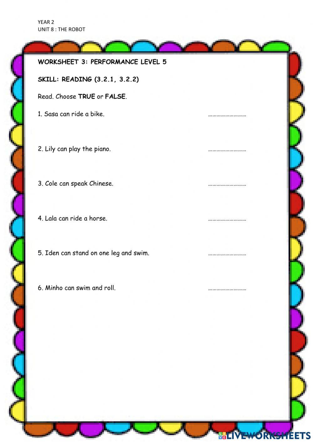 YEAR 2 : UNIT 8 (THE ROBOT) online exercise for | Live Worksheets
