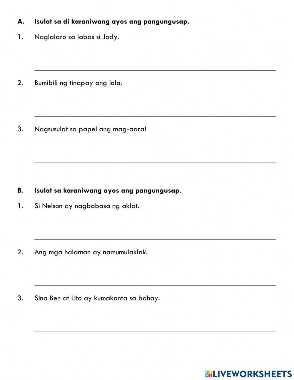 Ayos Ng Pangungusap Interactive Worksheet Online Acti - vrogue.co