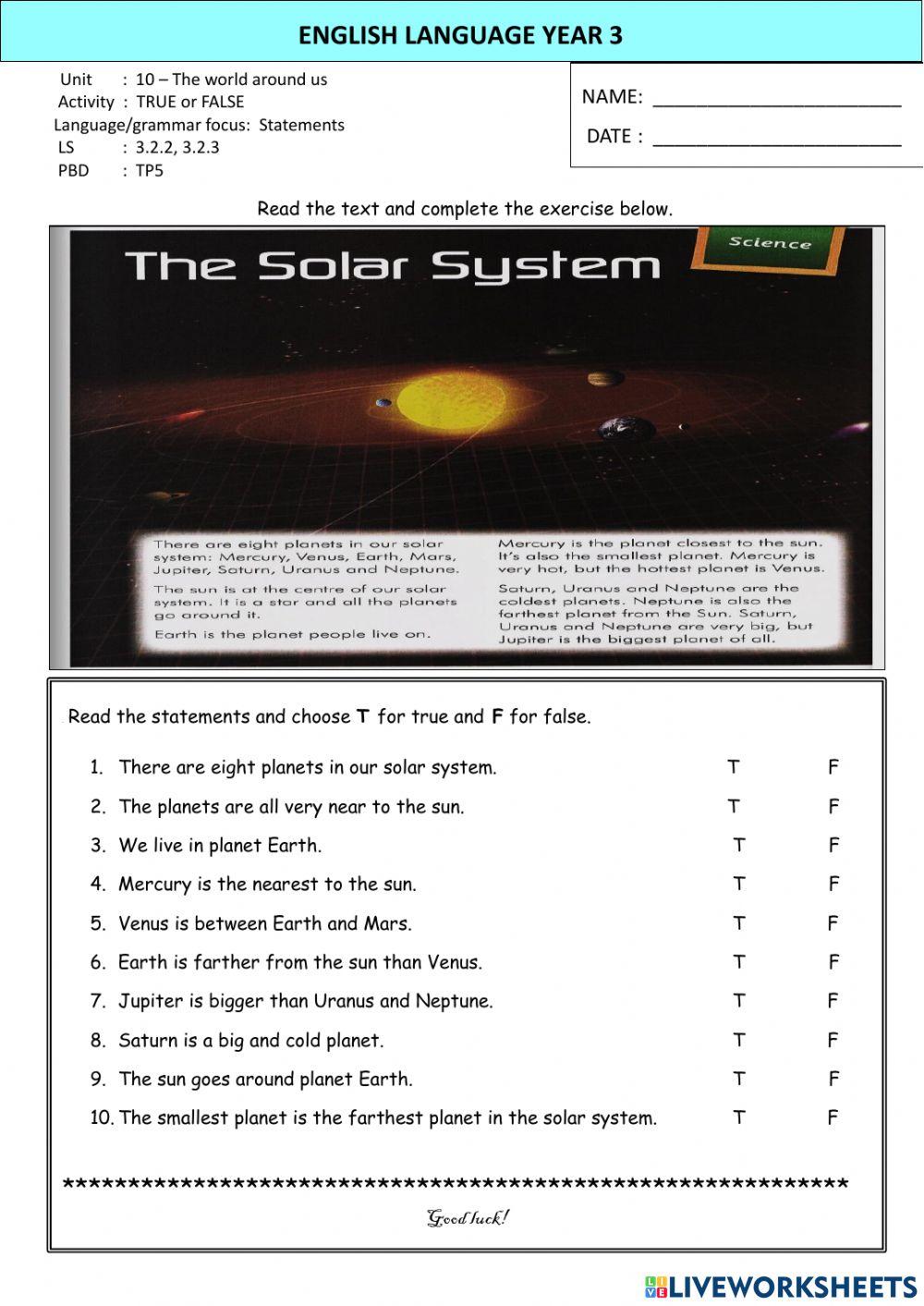The Solar System 2041503 | Jossywendy | Live Worksheets