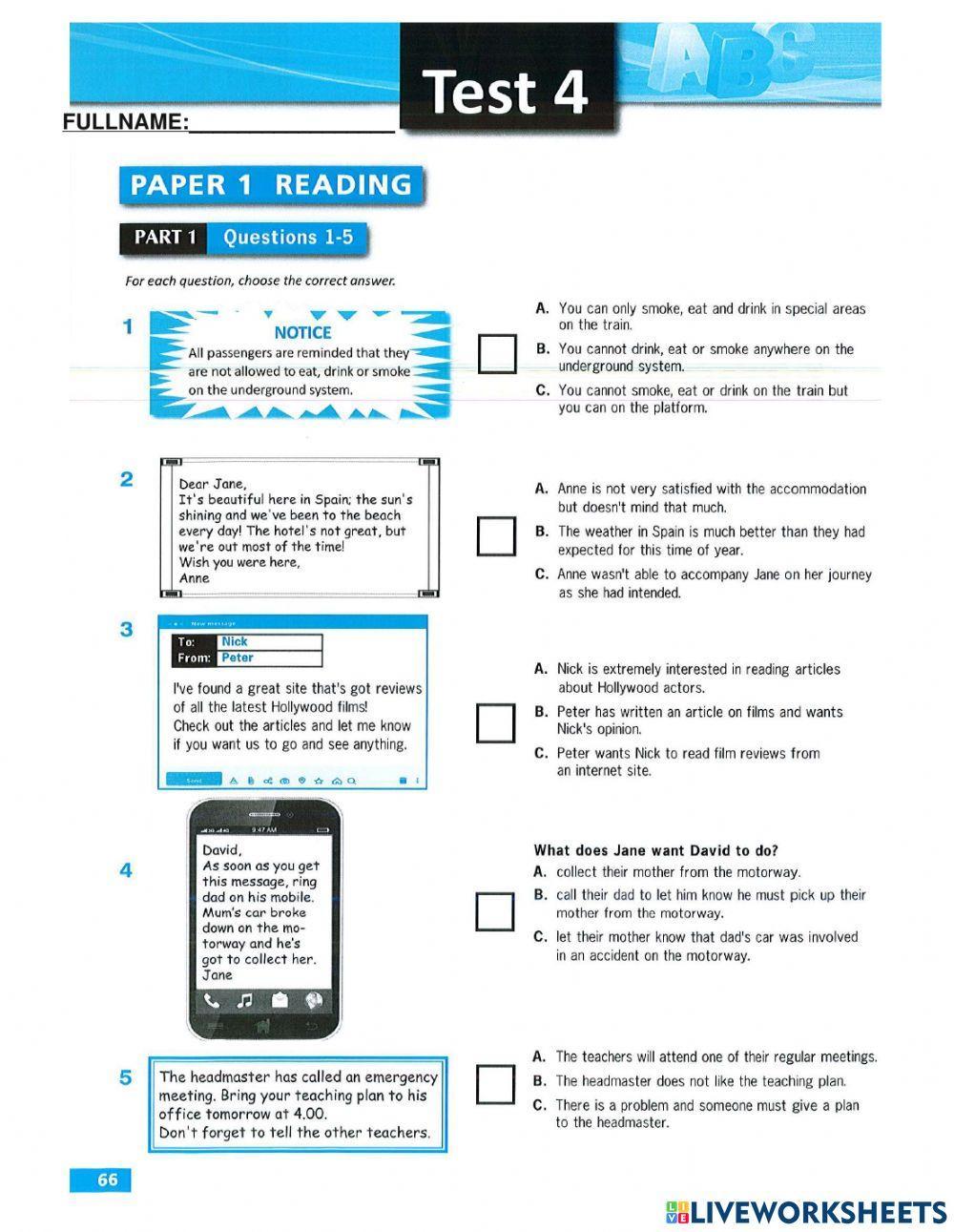 B1 succeed reading 4 worksheet | Live Worksheets