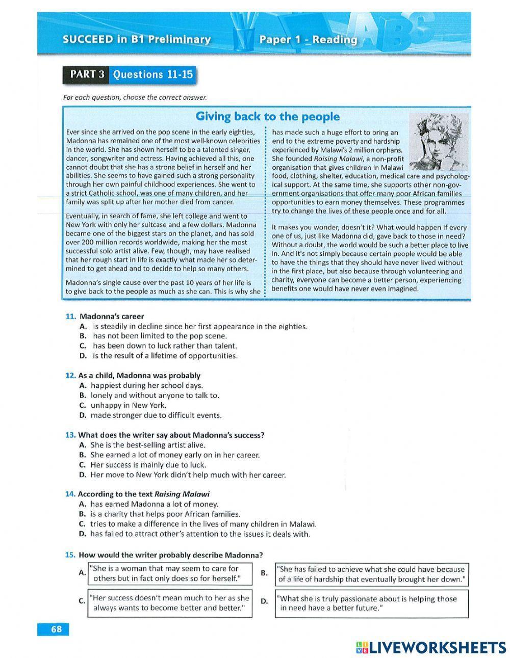 B1 succeed reading 4 worksheet | Live Worksheets