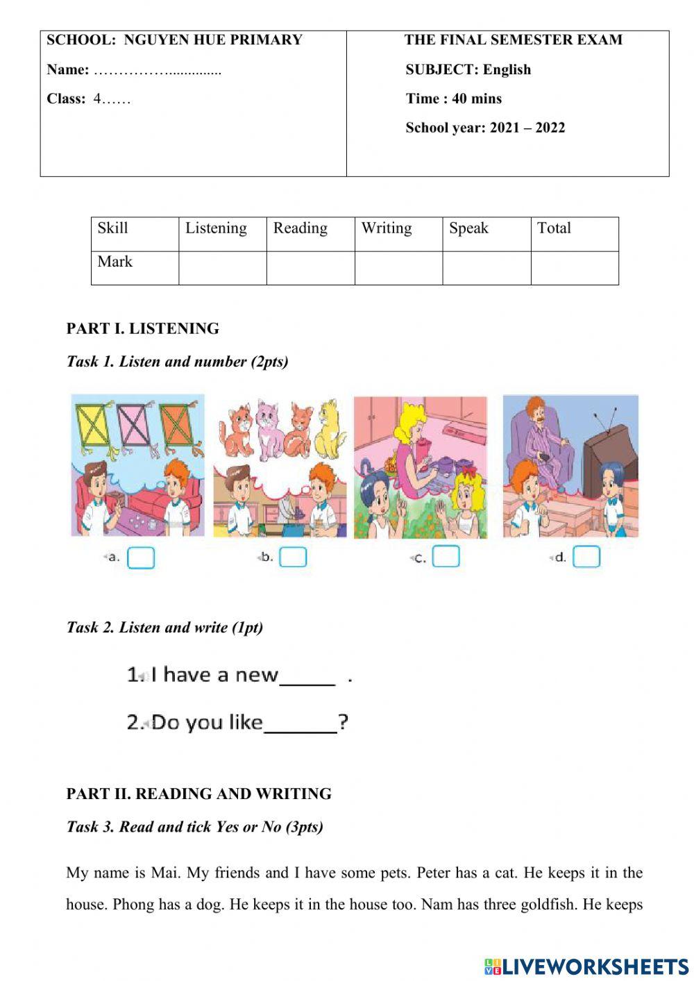 Test grade 4 online worksheet | Live Worksheets