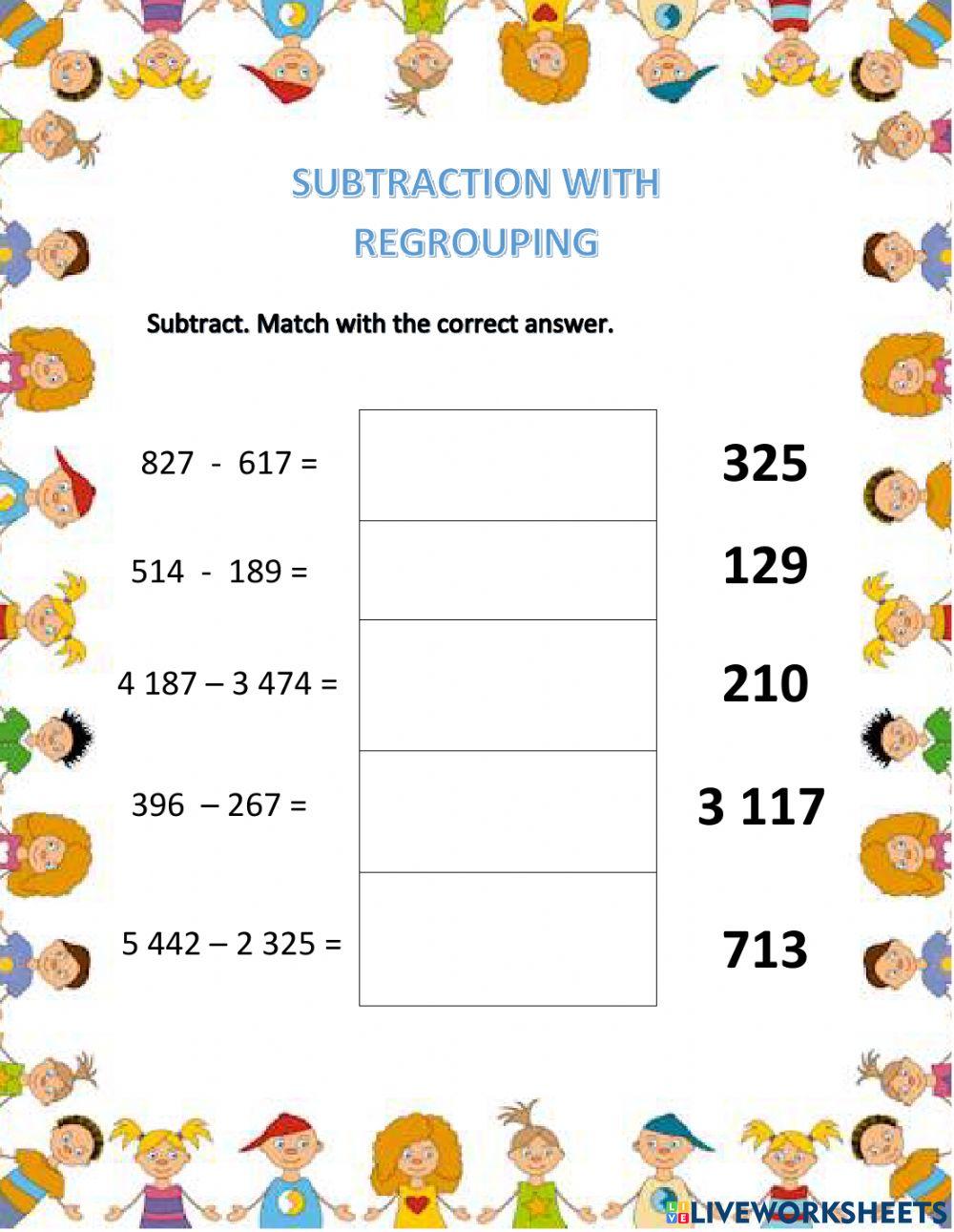SUBTRACTION WITH REGROUPING online exercise for | Live Worksheets