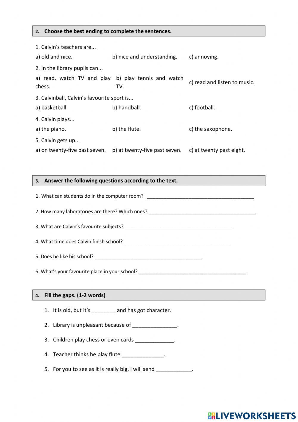 Reading Test G5 worksheet | Live Worksheets